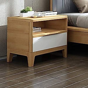 FLYIFE Nightstand Locker Bedside Table Bedside Drawers Solid Wood End Table, 2-Tier End Table Side Table with Drawer, Storage Organizer and Open Shelf Nightstand Bedside Cabinet/Wood Color