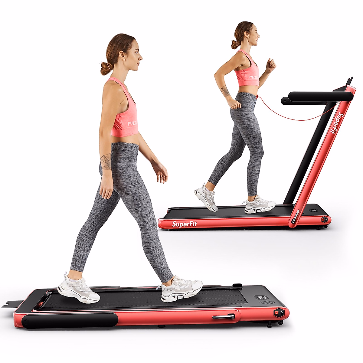 Goplus 2 in 1 Folding Electric Treadmill, 2.25HP Superfit Under Desk, Installation-Free with Blue Tooth Speaker, Remote Control, APP Control and LED Display, Walking Jogging for Home Office