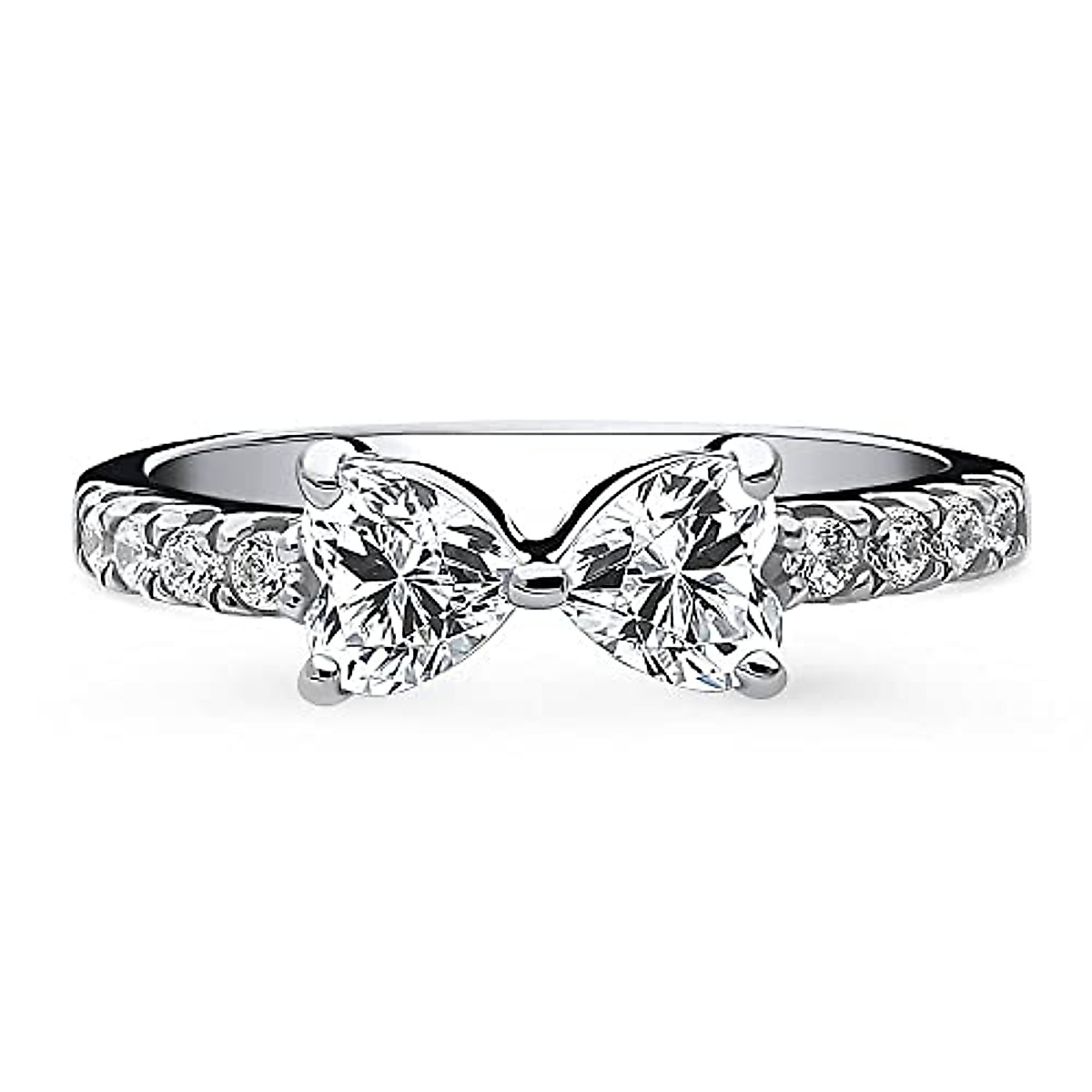 BERRICLE Sterling Silver Bow Tie Cubic Zirconia CZ Heart Fashion Ring for Women, Rhodium Plated Size 7