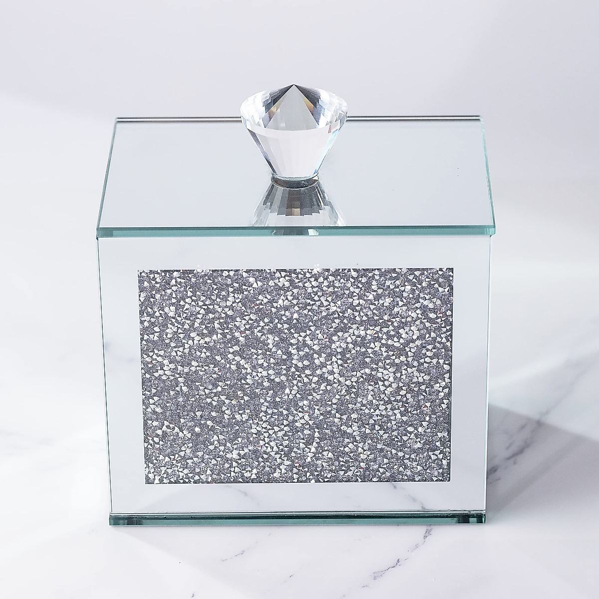 5.9"x3.9"x5.1" Butter Container Box with Lid, Glass Cheese Tank Storage Box Filled with Sparkly Crystal Crushed Diamonds, Keep Butter Cheese Fresh & Sparkle, Ideal for Kitchen, Dining Room