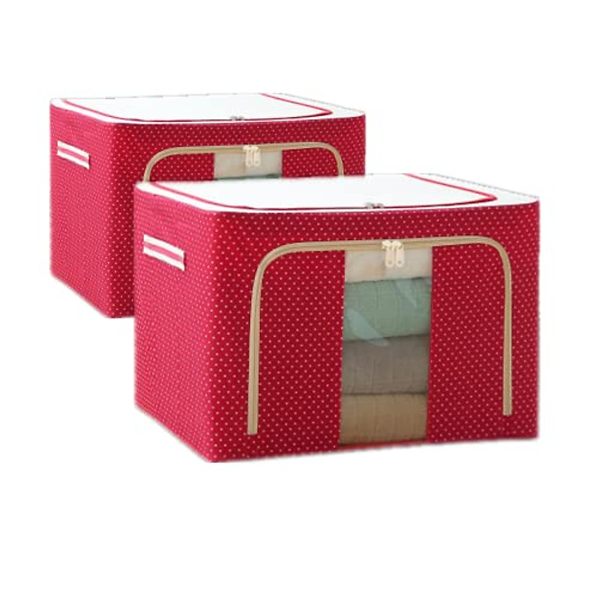Storage Bins for Clothes - 2 PCS Collapsible Storage Bins LARGE 100L Foldable Closet Organizer Boxes 24"L x 17"W x 16"H Blanket Clothing Storage Bags with Zipper Window Large Capacity Storage Containers for Clothes 100L RED POINTS