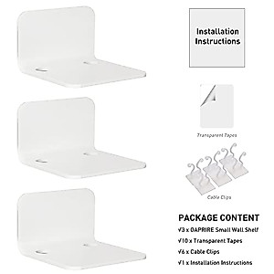 OAPRIRE White Floating Wall Shelves Set of 3 for Security Cameras, Baby Monitors, Speakers & More - Universal Acrylic Small Wall Shelf with Cable Clips, 10-Piece Strong Tapes, No Drill