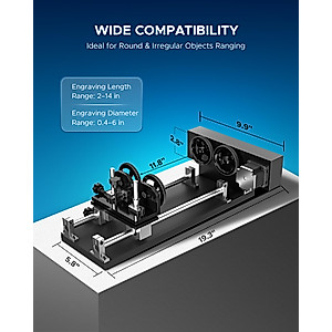 OMTech Laser Rotary Attachment with Nema 23 2-Phase Stepper Motor for 50W 60W 80W 100W 130W CO2 Laser Engraving Machines K40 Rotary Tool Accessory Kit for Wood Metal and More