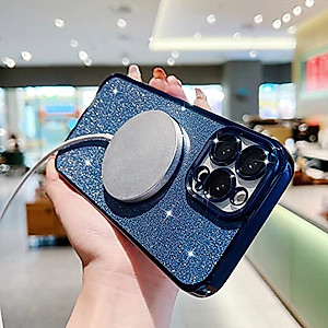 Eiyikof iPhone 12 Pro Max Magnetic Case, Luxury Glitter Bling Clear TPU Cover with Camera Lens Protector - Purple