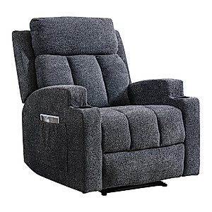 ANJ HOME Manual Massage Recliner Chairs with Heat for Living Room, Overstuffed Breathable Fabric Reclining Chair with Side Pockets and Cup Holders, Single Sofa Home Theater Seating, Dark Grey