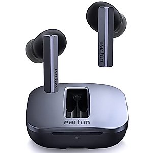 EarFun Air Pro SV Wireless Earbuds, QuietSmart™ 2.0 Active Noise Cancelling Earbuds with 6 Mics, Bluetooth 5.2 Earbuds, 10mm Wool Composite Drivers, Wireless Charging, Low Latency, App, Black