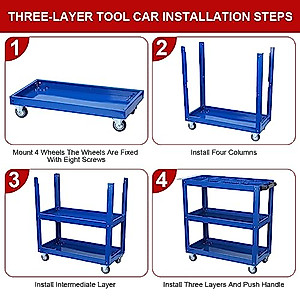 3-Tier Rolling Tool Cart, 330 LBS Capacity Heavy Duty Service Cart with Handle & Lockable Wheels, Rolling Trolley Storage Organizer with Adjustable Dividers, for Warehouse Garage