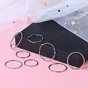 LOYALLOOK 8-14Pcs 1mm Stainless Steel Women's Plain Band Knuckle Stacking Midi Rings Comfort Fit Silver Tone