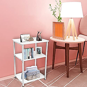 NO MORE TAG 3 Tier End Tables, 3 Shelf Wooden Storage Shelf Small Bedside Table for Office, Premium Wood Coffee Table for Living Room, Kitchen, Home Office, Balcony (White， 1pcs)