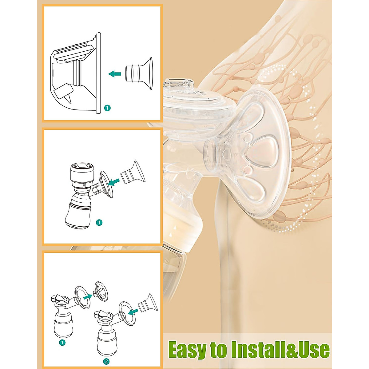Flange Inserts 13/15/17/19/21mm*2 10PCS,24mm Breast Pump Shields/Flanges Compatible with Momcozy S9/S9pro/S10/S12/S12pro/Spectra/Medela/TSRETE,Reduce 24mm Tunnel Down to Correct Size