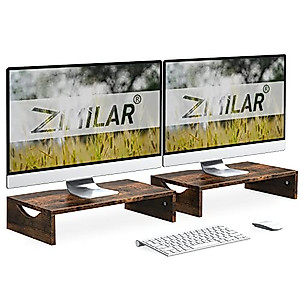 Zimilar 2 Pack Monitor Stand Riser, Wood Monitor Riser for 2 Monitors, Premium Wooden Dual Monitor Stand Laptop Stand for Home & Office