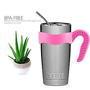 ALIENSX Tumbler Handle for YETI Rambler Cup, Anti Slip Travel Mug Grip Cup Holder for Stainless Steel Tumblers, Yeti, Ozark Trail, Rtic,Sic and More Tumbler Mugs BPA Free (PINK, 20OZ)