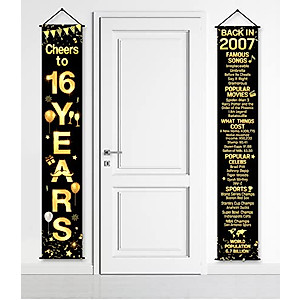 2 Pieces 16th Birthday Party Decorations Cheers to Years Banner Party Decorations Welcome Porch Sign for Years Birthday Supplies (16th-2007)
