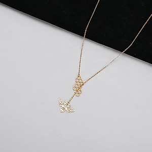 Winssigma 18K Gold Stainless Steel Bee Honeycomb Necklace, Star Moon Necklace Dinosaur spider Adjustable Y Lariat for Women(Gold Bee)