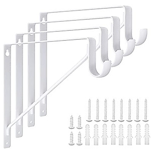 4 Pack Heavy Duty Closet Rod Brackets Holder 10.8 x 10.8 x 1 Inch, White Closet Rod Shelf Support Hooks Wall Mounted Shelf and Rod Support Brackets with Screws (275 x 275 x 25mm - D x H x W)