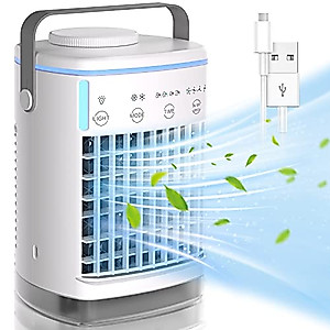 Portable Air Conditioners, Personal Evaporative Air Cooler with 4 Wind Speed & LED Light, Top Fill 700ML Mini Air Conditioner, Small Desktop Quiet Cooling Fan for Room, Office, Car, Outdoor