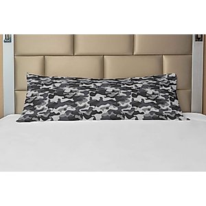 Lunarable Camo Print Body Pillow Case Cover with Zipper, Grayscale Abstract Camouflage Demonstration Repetition of Stains, Decorative Accent Long Pillowcase, 21" x 54", Green Grey