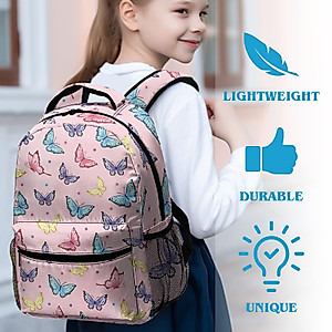 Dacawin Pink Butterfly Backpack for Girls Lightweight Fashion School Bookbag Casual Daypack Backpacks for Teens Kids Toddler