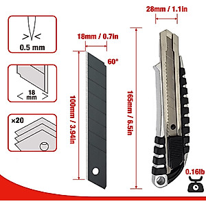 NESTER Utility Knife Retractable Box Cutter, 20 Blades(3/4" 18mm Wide Blade Cutter) Retractable, Compact, Extended Use for Construction, Heavy Duty, Office, Home, Arts, Crafts, Hobby