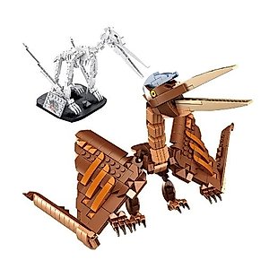 General Jim's Dinosaur Set Pterodactyl and Fossil with Display Stand 2 in 1 Posable Building Blocks Toy Bricks Set - for Teens and Adults