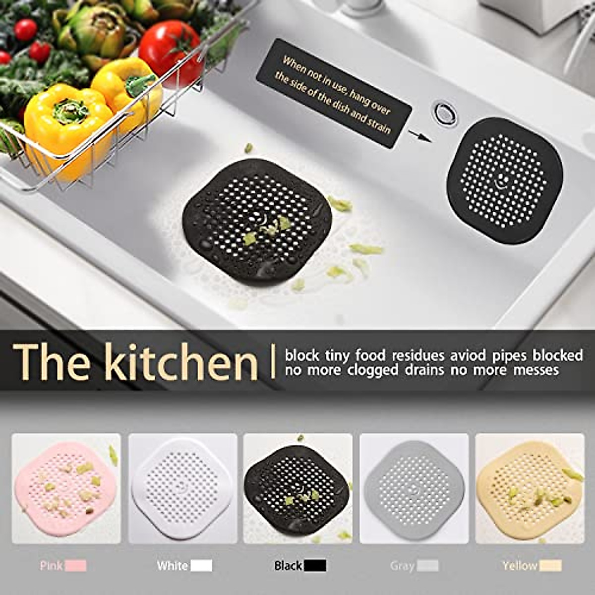 2 Pack Drain Hair Catcher Silicone Bathroom Accessories Shower Drain Protector Sink Drain Strainer Hair Stopper for Shower Kitchen Bathroom Tub Grey