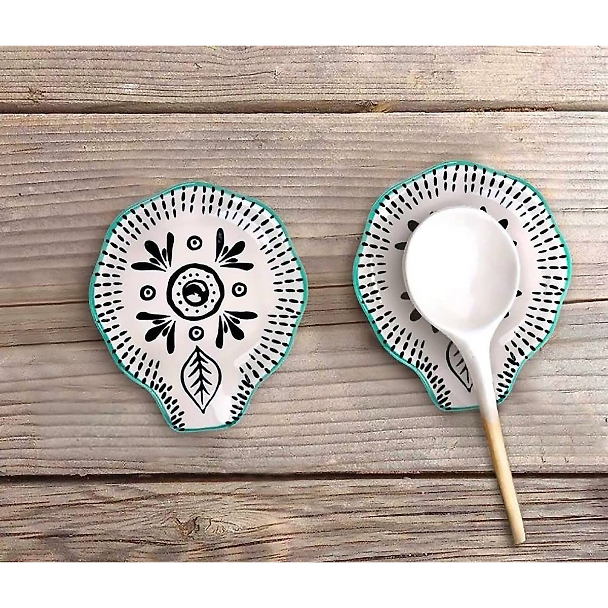 heart & home Ceramic Spoon Rest For Kitchen, Hand Stamped Spoon Holder For Stove Top, Kitchen Utensil Spoon Rest, 5.5‘’L