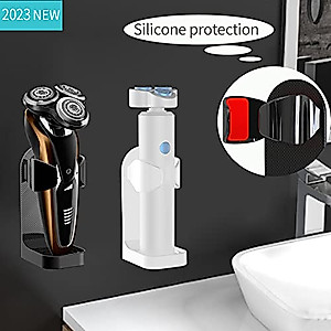 Razor Holder for Shower Wall Command Straight Electric Shaver Bathroom Beauty Apparatus Storage Organizer Wall Mount Self Adhesive Adjustable Size Razor Hanger 2 Pack (black)