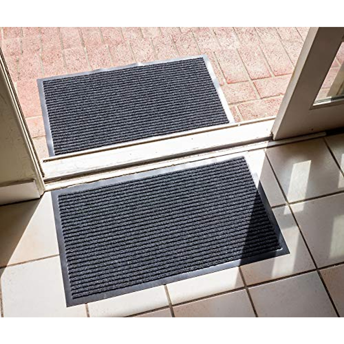 KAF Home Ribbed Door Mat, Durable Indoor Outdoor Entry Way Rug, Mud-Rooms, High Traffic Areas, Garages, Storefronts and Everyday Home Use, Gray Black
