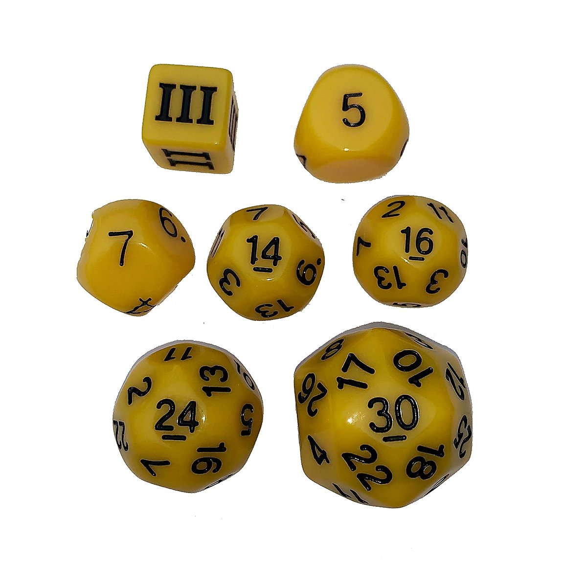 DCC Special 7 - Yellow - Set of 7 Rare and Unusual RPG dice Approved for use with Dungeon Crawl Classics