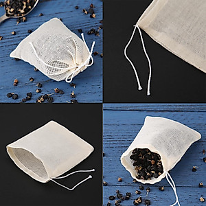 Cotton Drawstring Bags 100 Pieces, 3.94x3.15 Inches Unbleached Fabric Cloth Muslin Reusable Cotton Cheese Nut Milk Bags Tea Bags Spice Bags Muslin Bags with Drawstring for Spice, Tea, Coffee