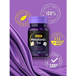 Carlyle Kids Melatonin 1mg | 120 Chewable Tablets | Fruit Flavor | Vegetarian Supplement | Non-GMO, Gluten Free Formula