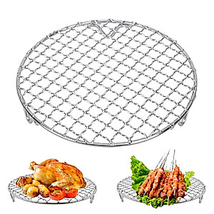 Agatige 18 cm Air Fryer Grill Rack, Stainless Steel Non-Stick Round Cooking Rack Wire Mesh Grill BBQ Net for Cooking Steaming Cooling Drying Baking