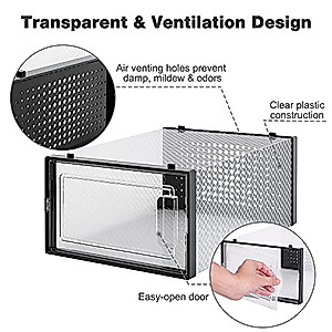 Yescom 18 Pack Shoe Storage Box Clear Shoe Organizer Bins for Closets Stackable Sneaker Container Foldable Home Closet Apartment Use Small Size Black