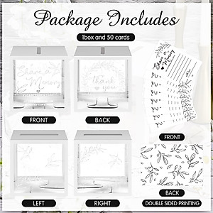 Pajean 50 Pcs Greenery Share a Memory Card for Celebration of Life Memory Cards Box with Transparent Windows Memory Box for Funeral Wedding Birthday Graduation Bridal Shower Guest Card Ideas (White)