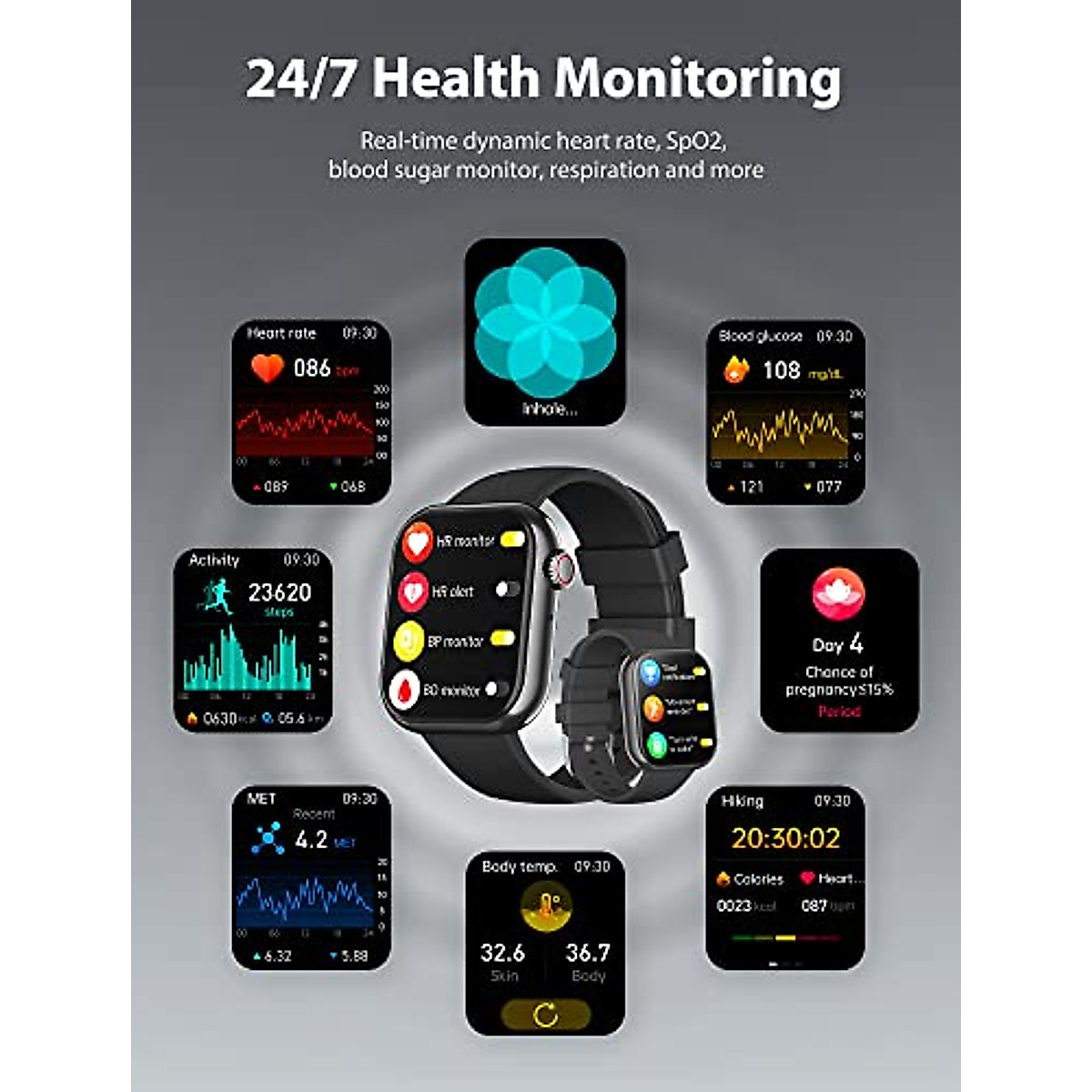 Zombazi Smart Watch for Men Women (Black)