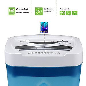 Aurora AU1232XA Anti-Jam 12-Sheet Crosscut Paper/ Credit Card Shredder with 5.2-Gallon Wastebasket (White/ Semi Translucent Blue)