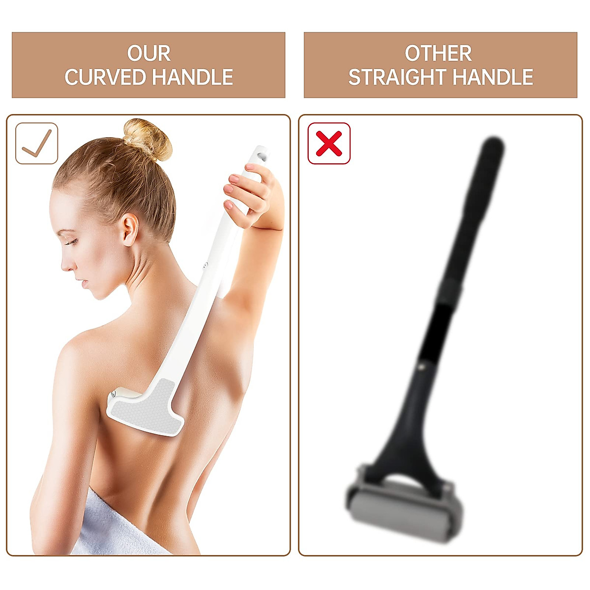 KUMSANITE Lotion Applicator for Back & Body with Folding Curved Long Handle for Any Lotions Sunscreen Cream Medication Ointment for Women Men, 2 Replaceable Foam Rollers with Bracket (White)