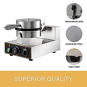 VBENLEM Commercial Round Waffle Maker Nonstick 1100W Stainless Steel 110V Temperature and Time Control, Suitable for Restaurant Bakeries Snack Bar Family, Non-rotated