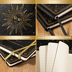 Ruled Notebook/Journal – Premium Thick Paper Faux Leather Classic Writing Notebook with Pocket + Page Dividers Gifts, Banded, Large, 144 Pages, Hard Cover, Lined (5.8 x 8.4) - Black