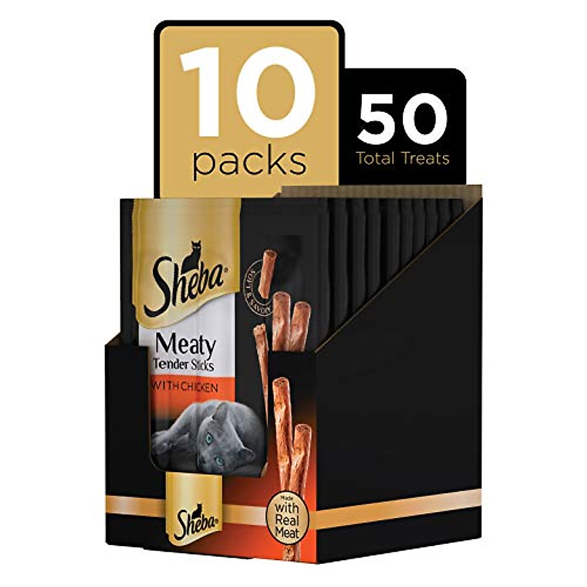 Sheba Treats Meaty Tender Sticks Soft Cat Treats Chicken Flavor, 0.14 oz, 5 Count (Pack of 10)