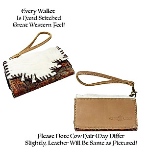 Urbalabs Cowhair Genuine Leather Women Cell Phone Holder Western Wallets Clutch Leather Purse Cell Phone Holder Pouch Tooled Wallet For Women Cowgirl Small (Light Brown)