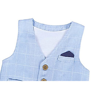 Marendyee Baby Boys' Suit Formal Outfits Long Sleeve Shirt Blue Plaid Vest Pants Gentleman Clothes Sets Wedding Photoshoot Infant Tuxedo 12-18 Months