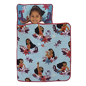 Disney Moana Feel The Waves Aqua, Coral and Violet with Pua Pig and Tropical Flowers Toddler Nap Mat