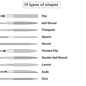 Saipe 10 Pcs Mini Diamond Needle File Set Diamond Files Mini Needle Set for Jewlery Metal Glass Stone Grinding, Polishing and Engraving (2x100mm)