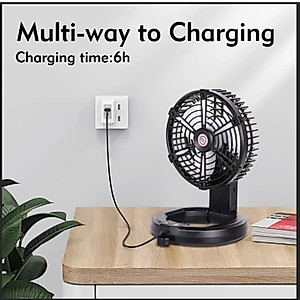 RUNTOP Portable Fan Battery Operated Rechargeable Fan Foldable, Camping Fan with LED Light & Hanging Hook, USB Small Table Fans for Tents Travel, Home Office Bedroom,3 Speeds