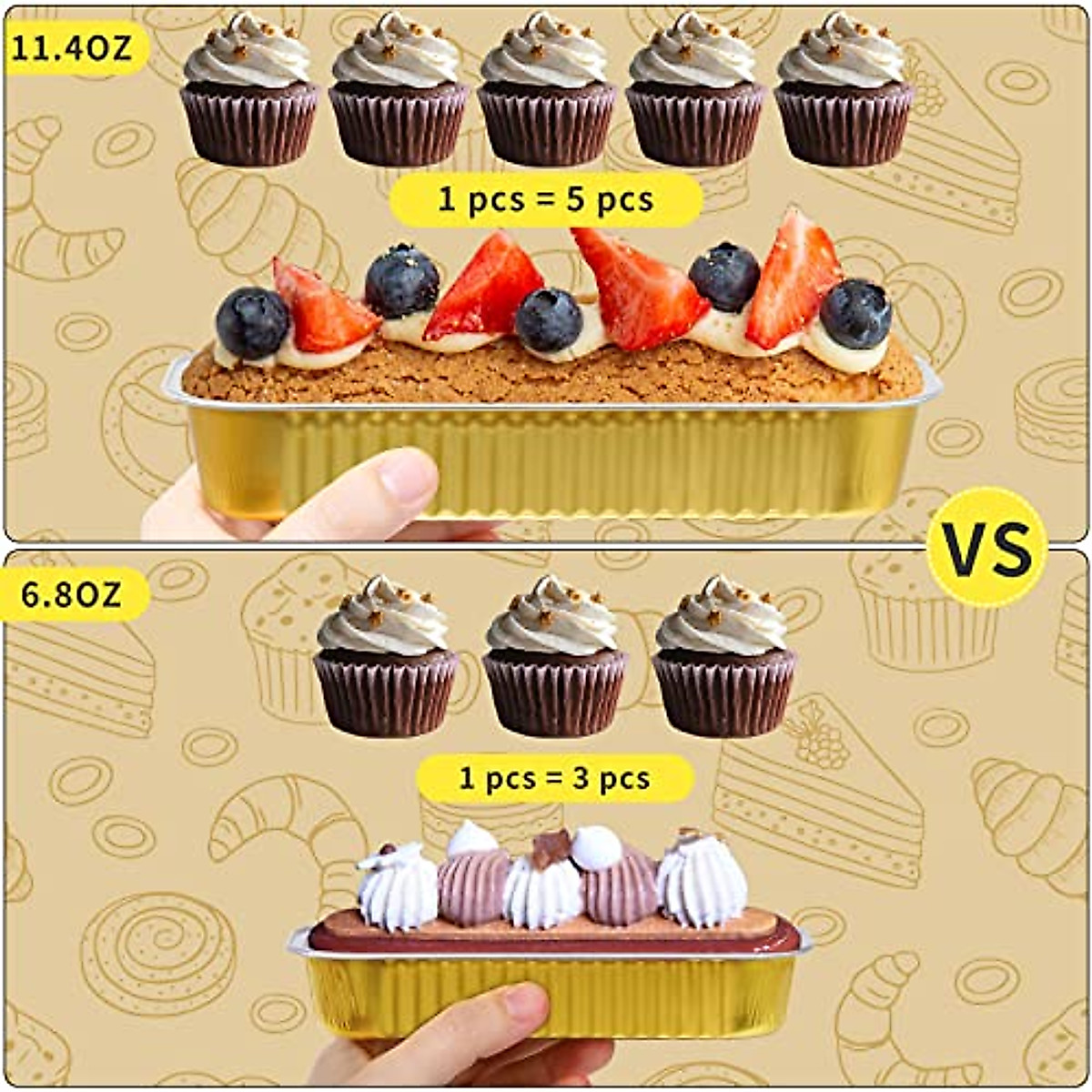 HEYYUMI 11.4oz Mini Loaf Pans with Lids and Spoons 40 Pack, Aluminum Foil Narrow Cake Pans,Rectangle Baking Pans,Cupcake Cups Muffin Tins,Disposable Ramekins Containers for Mini Bread Brownie - Gold