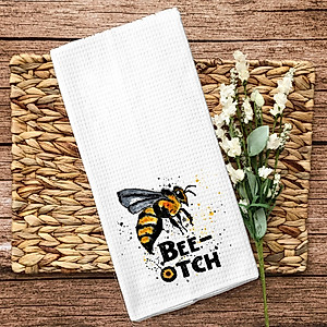 Bee-otch Bumble Bee Microfiber Kitchen Bar Hand Towel, Funny Gift for Women