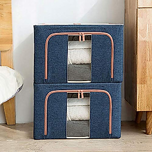 Southwit 2-Packs Storage Bins 66L Large Capacity Clothes Bag Underwear Socks Storage Box Stainless Steel Closet Organization for Comforters with 2 Windows Blue