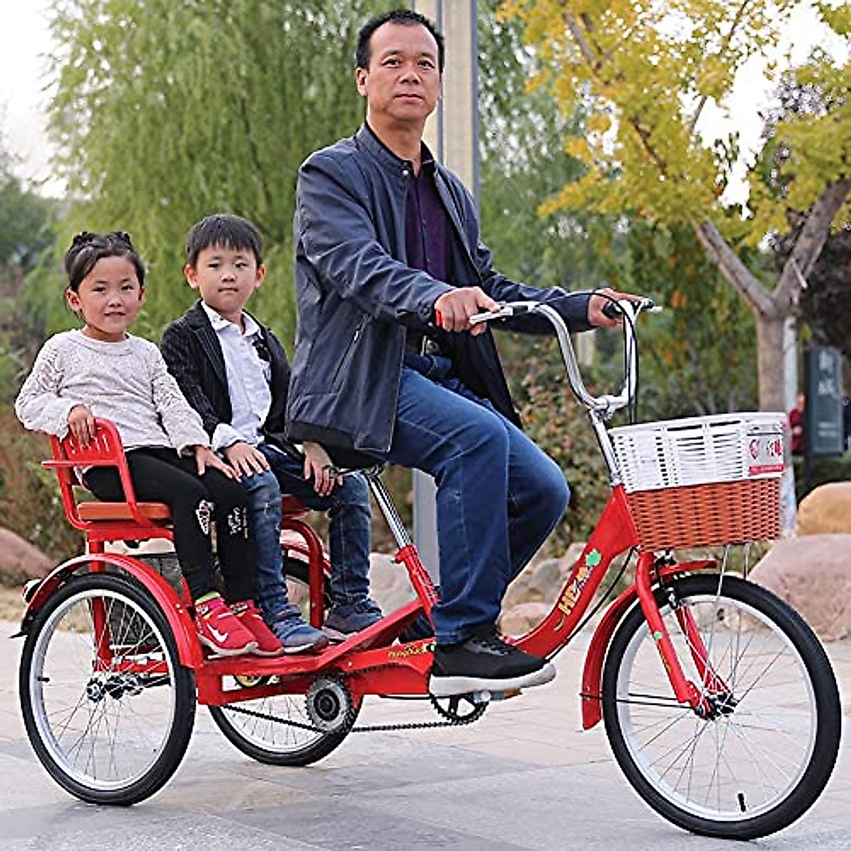 WEIMMIN Adult Tricycle Folding Tricycle for Seniors Comfortable seat 3 Wheel Bicycle with Shopping Basket Double Chain 20 Inch Shock Absorber Front Fork for Parents and Children Maximum Load 400Ib