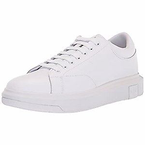 A|X Armani Exchange Men's Thick Sole Leather Sneakers, Optical White, 8